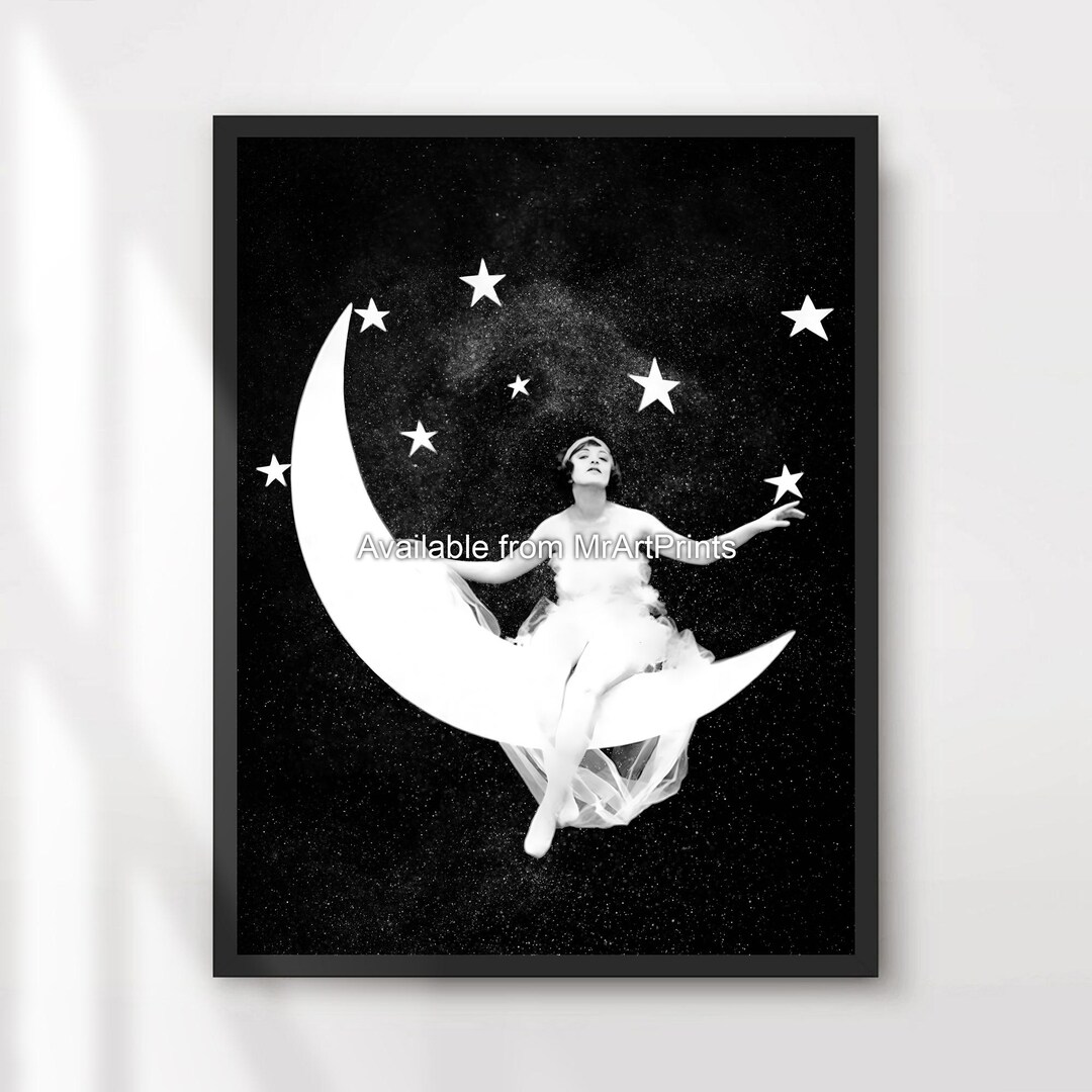 Moon Victorian Lady Outer Space Art Print Poster Wall Picture A4 A3 A2 ...