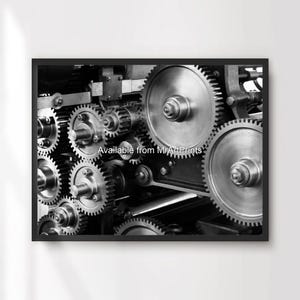Industrial Gears Art Print | Black and White Mechanical Decor - Etsy