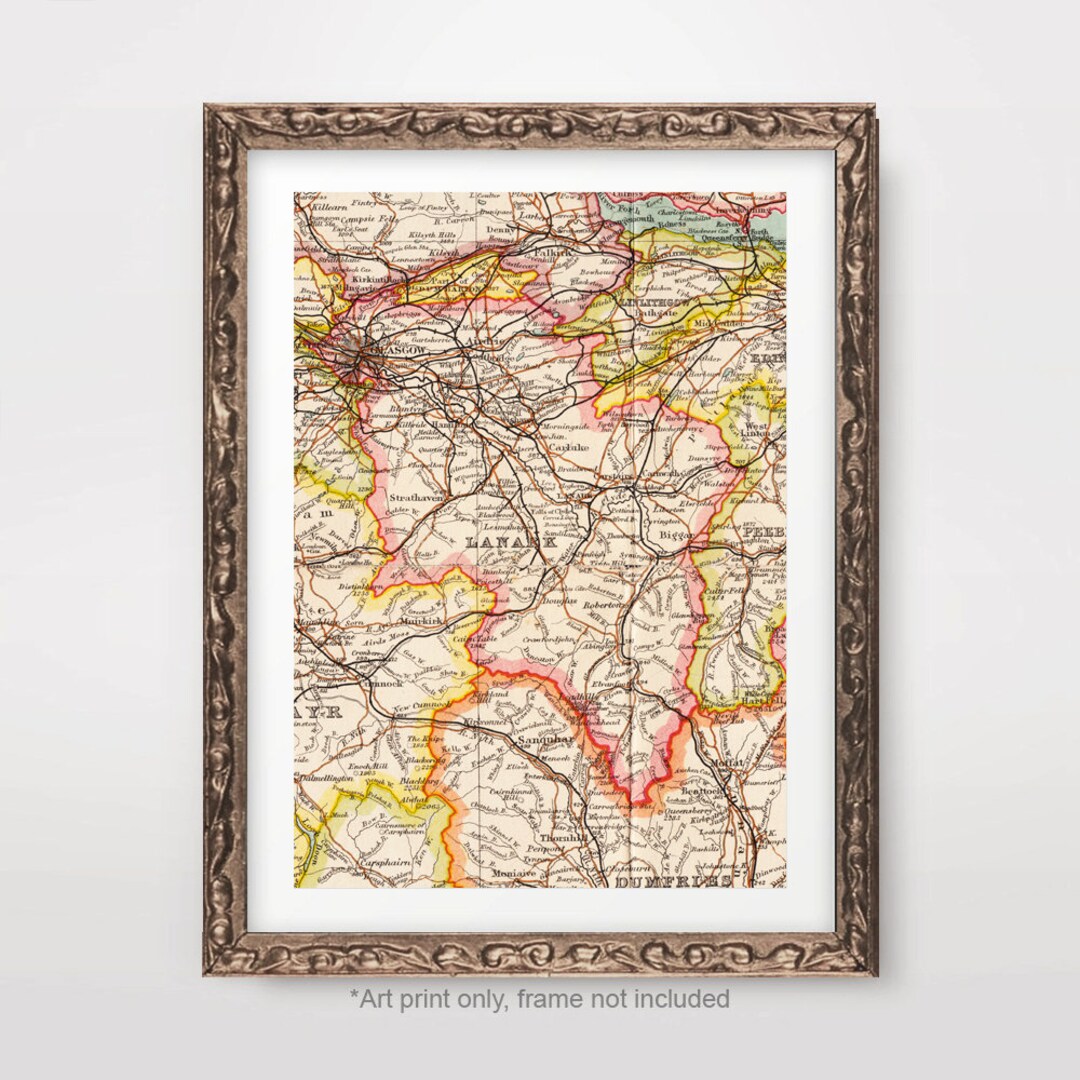 Vintage Lanarkshire Scotland Map Art Print - Etsy