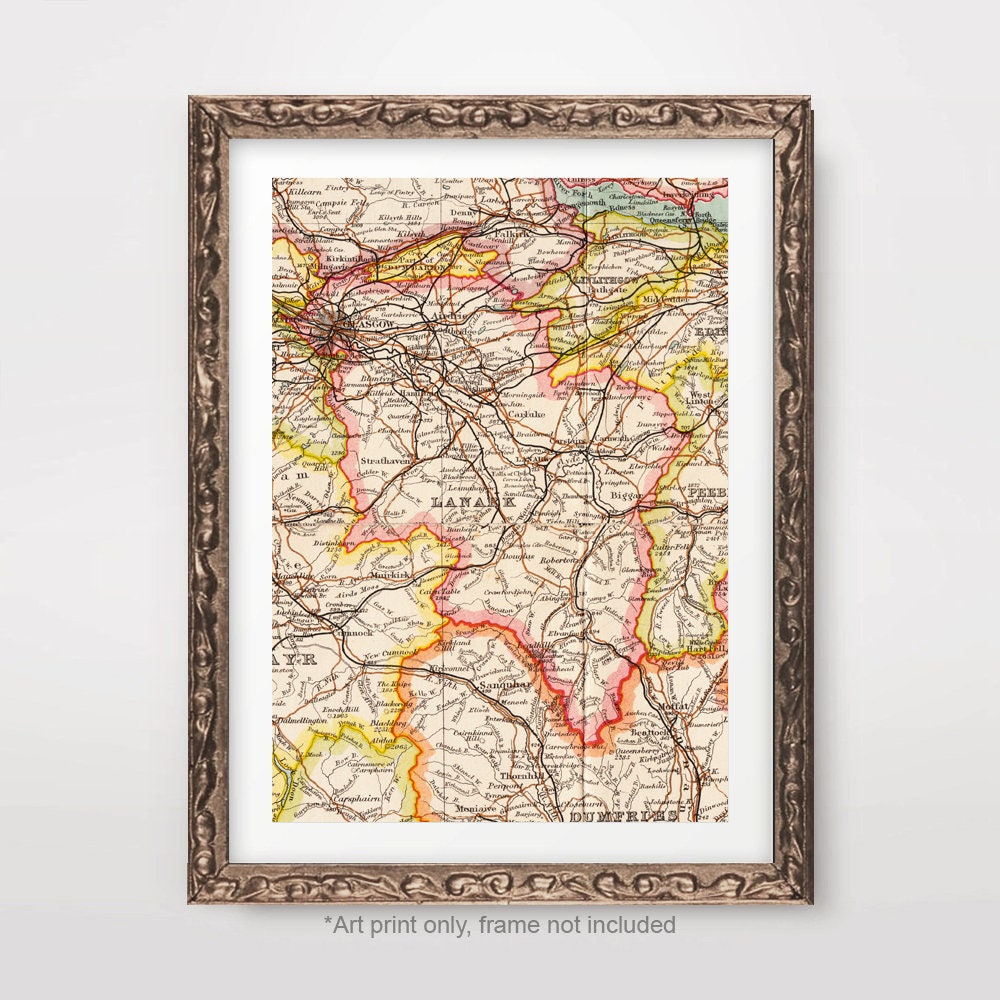 LANARKSHIRE Lanark County MAP Chart Art PRINT 20th Century | Etsy