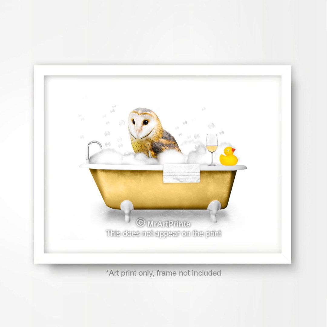Barn Owl in the Bath BATHROOM ART PRINT Poster Wall Picture Decor ...