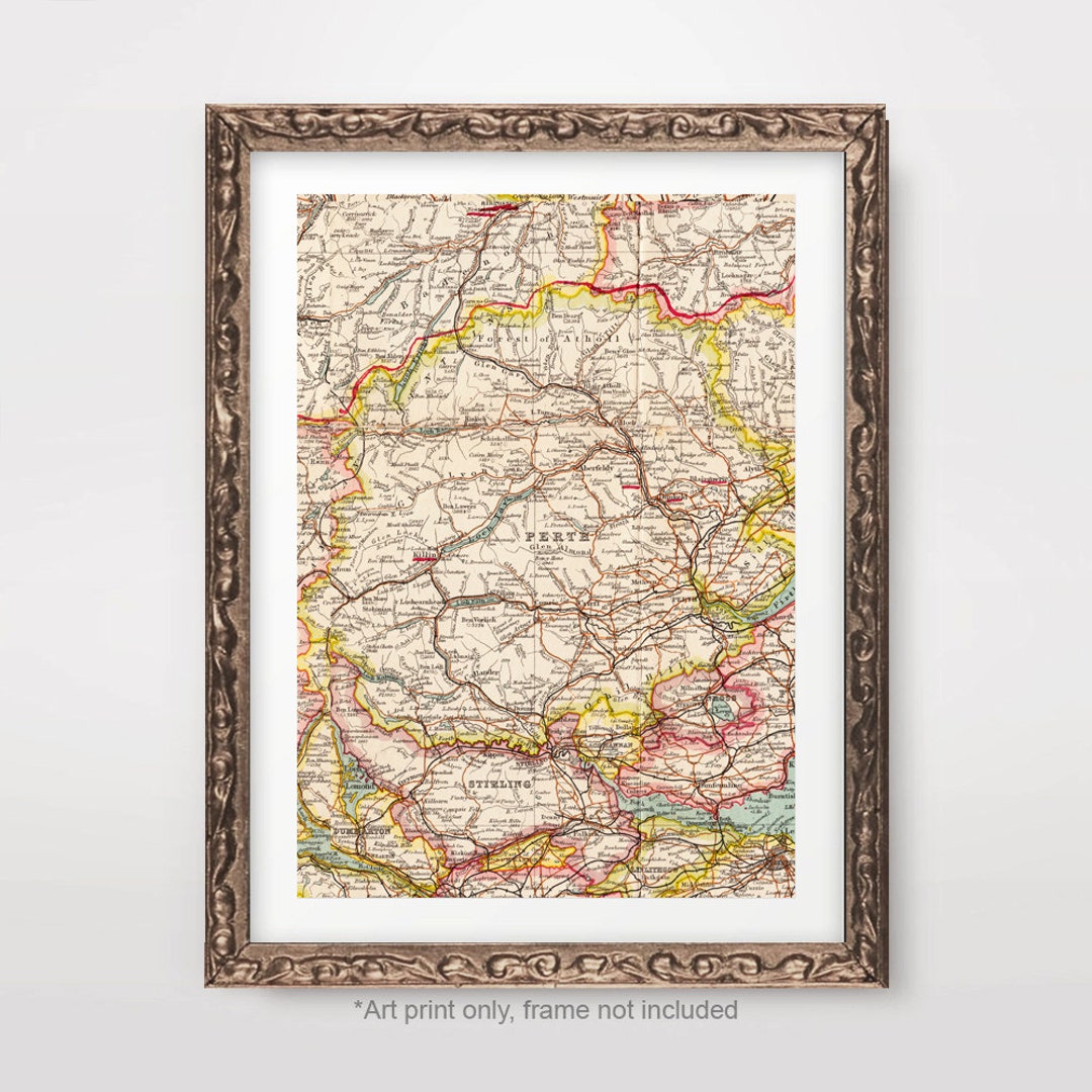 PERTHSHIRE Perth County MAP Chart Art PRINT 20th Century Scotland ...