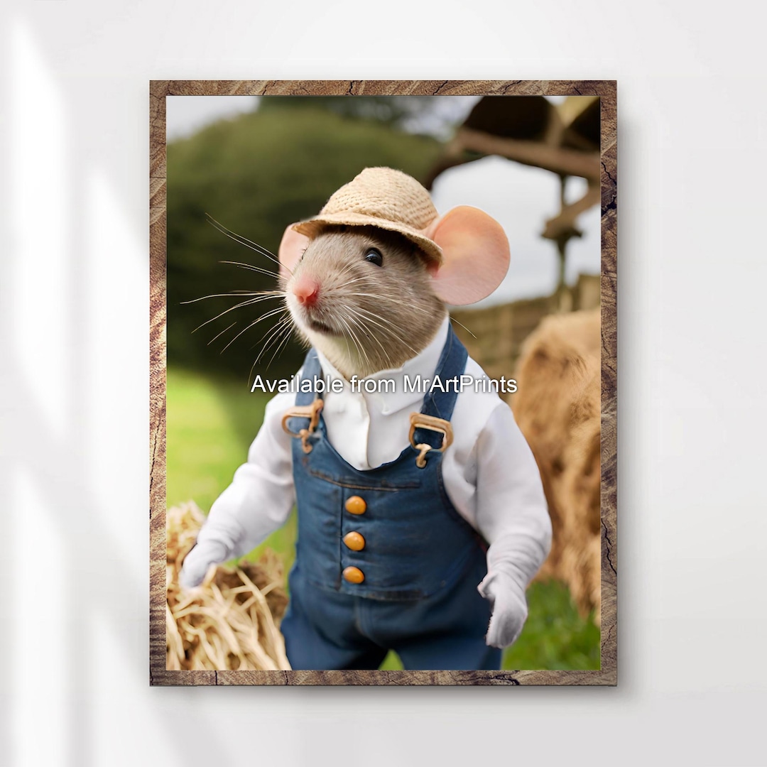 Funny Rat Portrait Art Print, Quirky Farmer Gardener Decor - Etsy