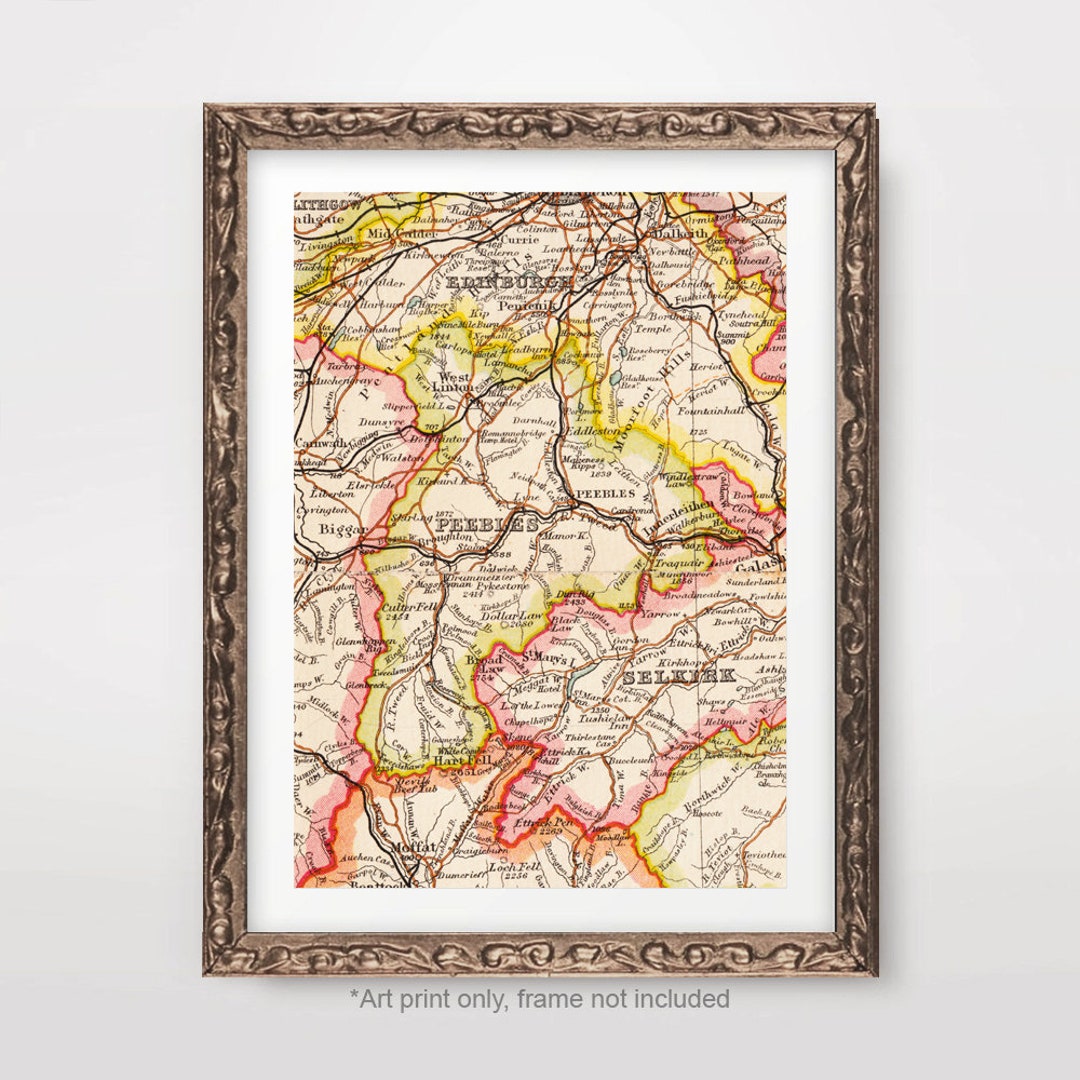 PEEBLESSHIRE Peebles County MAP Chart Art PRINT 20th Century Scotland ...