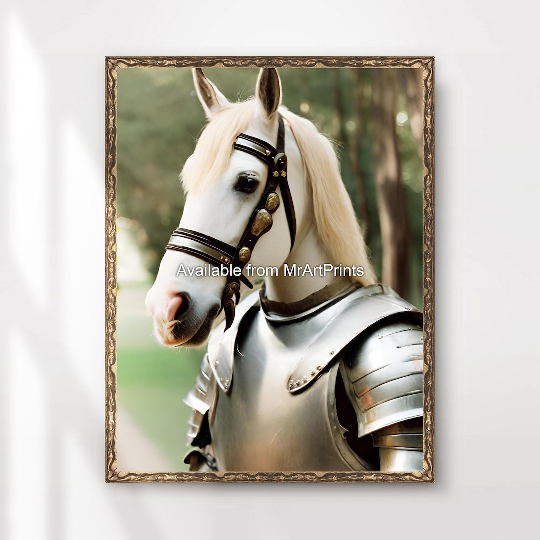 Medieval Knight Horse Portrait Art Print - Quirky Animal Wall Decor - Etsy