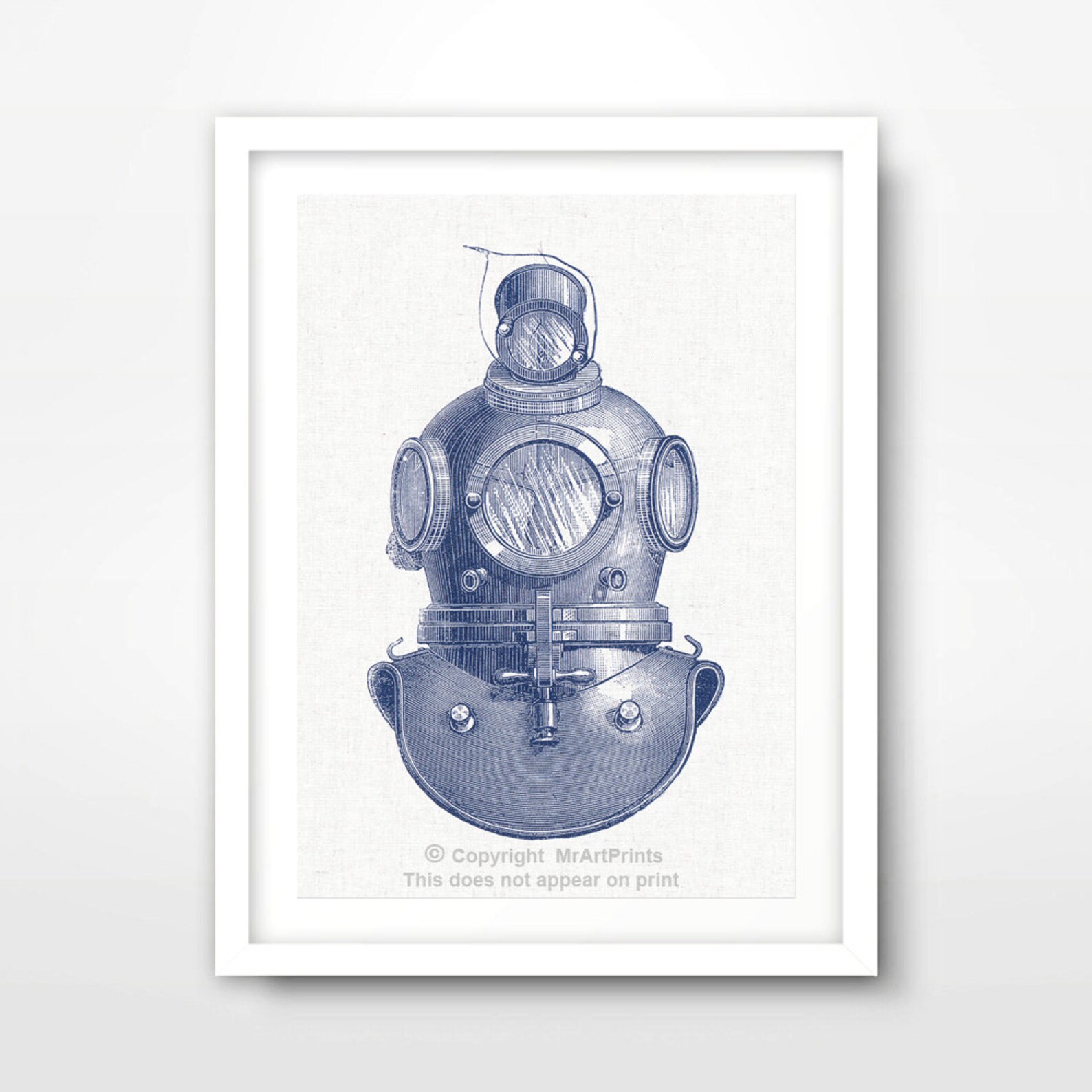 Blue Antique Vintage Diving Helmet NAUTICAL ART PRINT Seaside ...