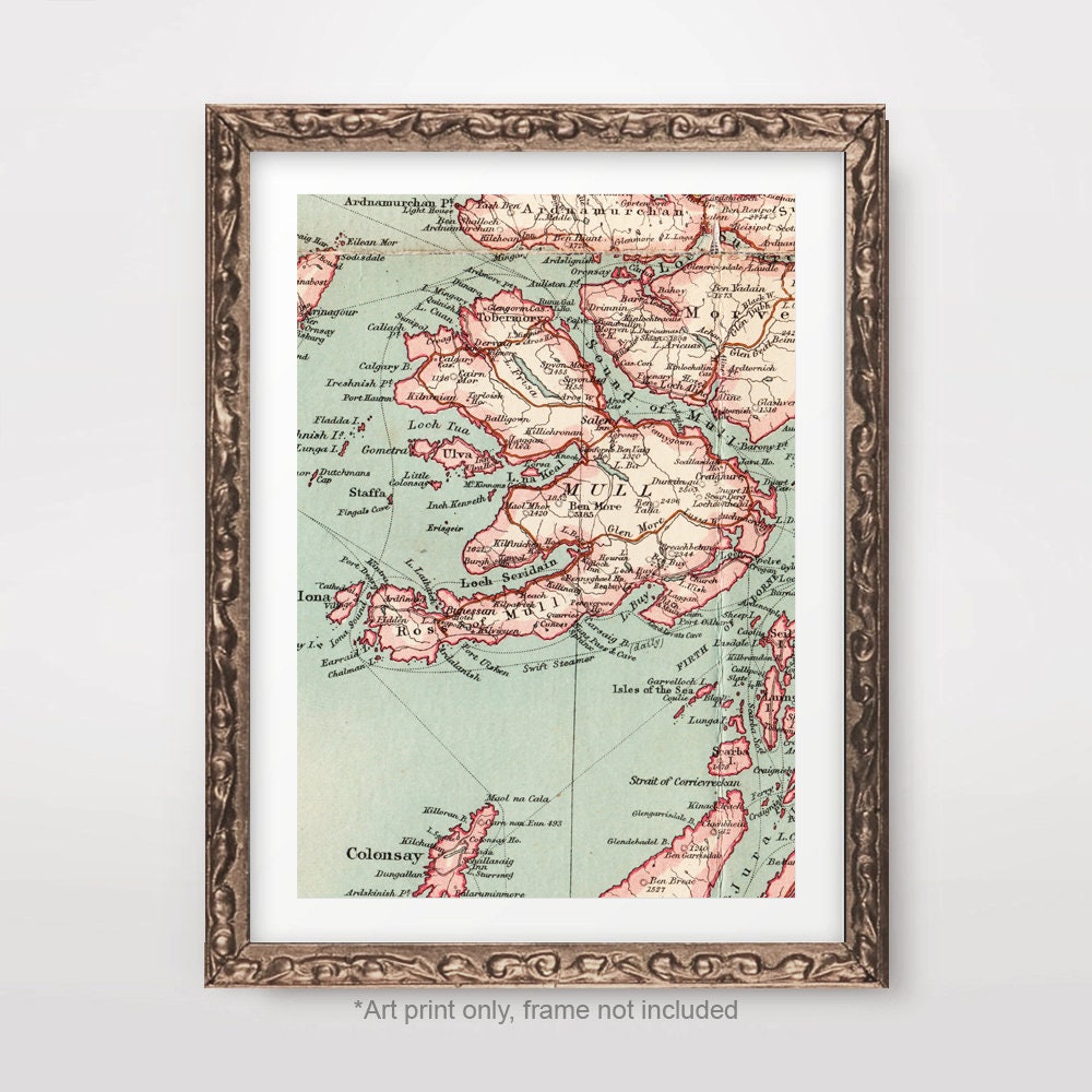 Vintage Isle of Mull Map Print, Scotland, Scottish Chart Art - Etsy ...