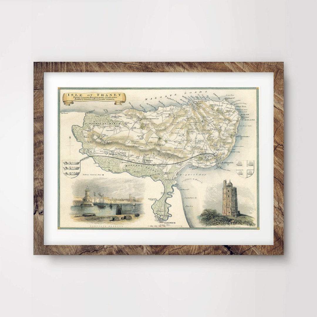ISLE OF THANET Kent Map Art Print British Britain Uk Antique Vintage ...