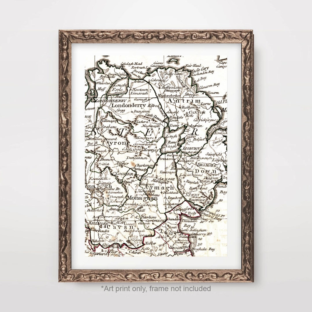 County ARMAGH Irish Map Chart ART PRINT Northern Ireland Vintage ...
