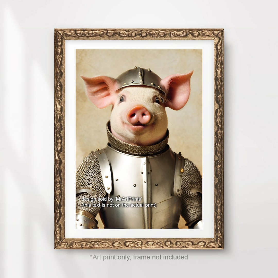 PIG Animal Head Portrait ART PRINT Poster Medieval Knight Suit of ...