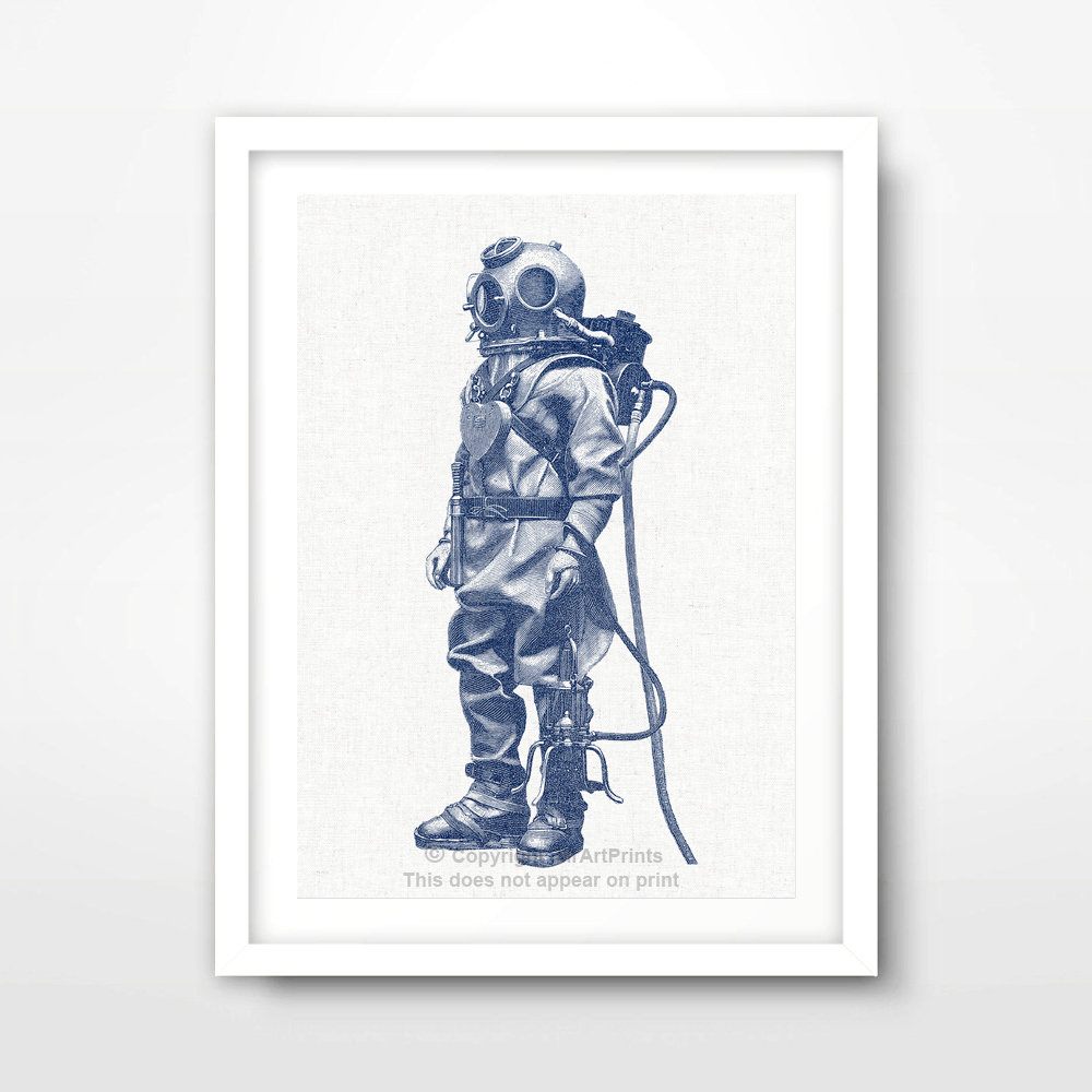 Vintage Scuba Diver Drawing