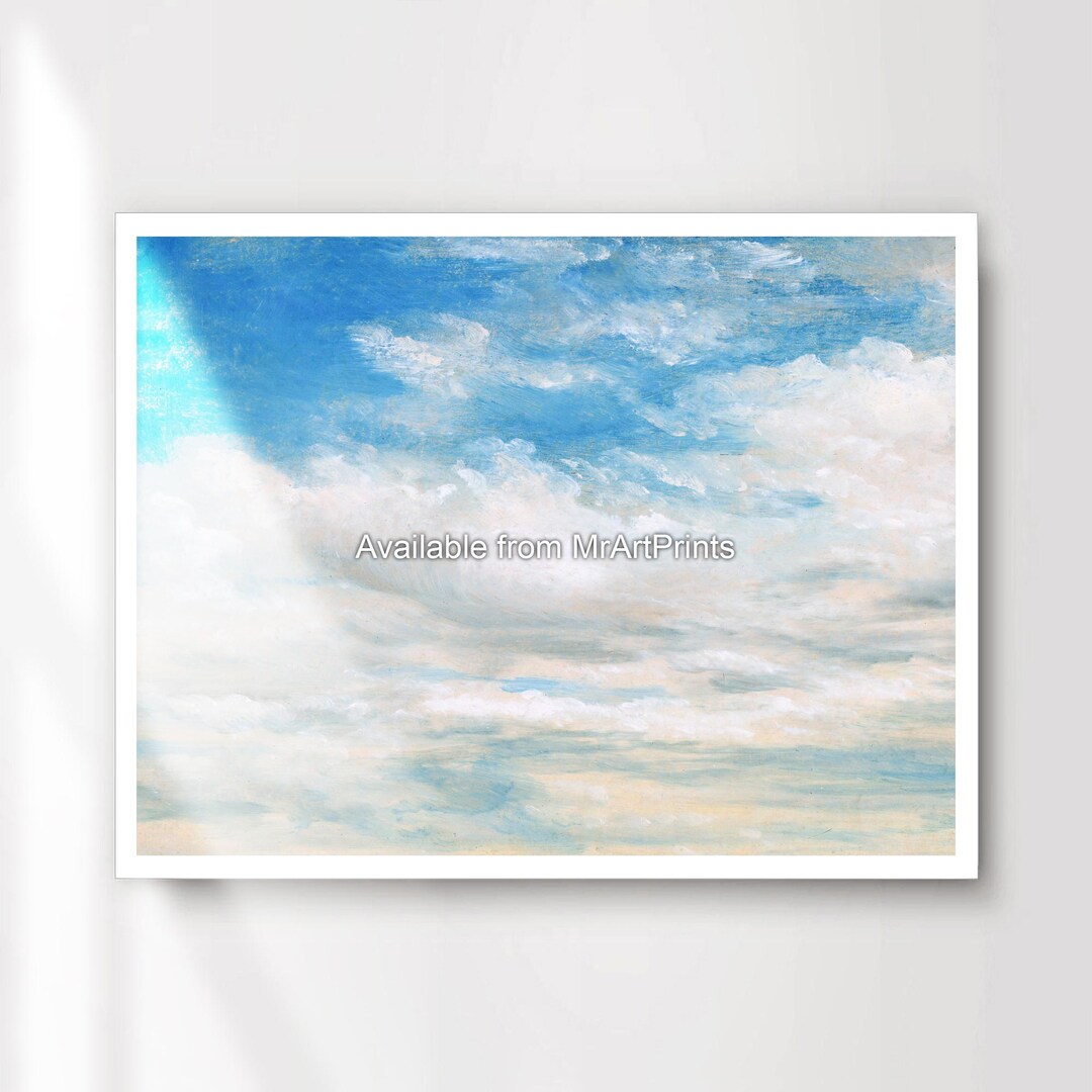 Blue Sky Clouds Painting Art Print Poster Wall Picture Relaxing Artwork ...