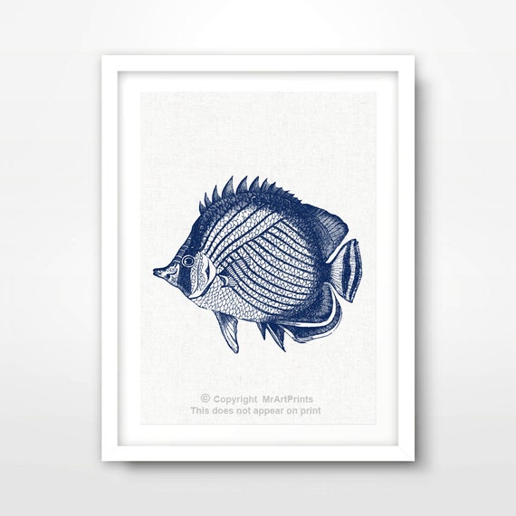 Blue Tropical Fish Fishing NAUTICAL ART PRINT Seaside - Etsy