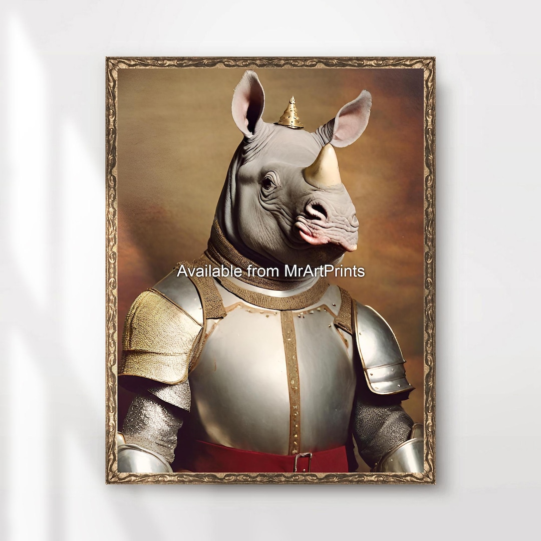 Medieval Knight Rhino Art Print Poster Wall Picture Funny Quirky Animal ...