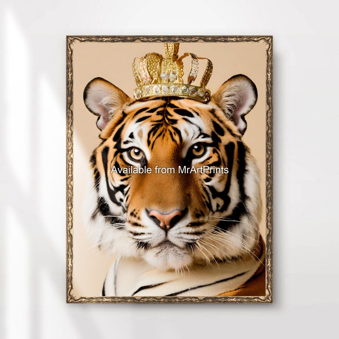 Gold Tiger Glam Art Print Poster Wall Picture Royal Animal Wearing a ...