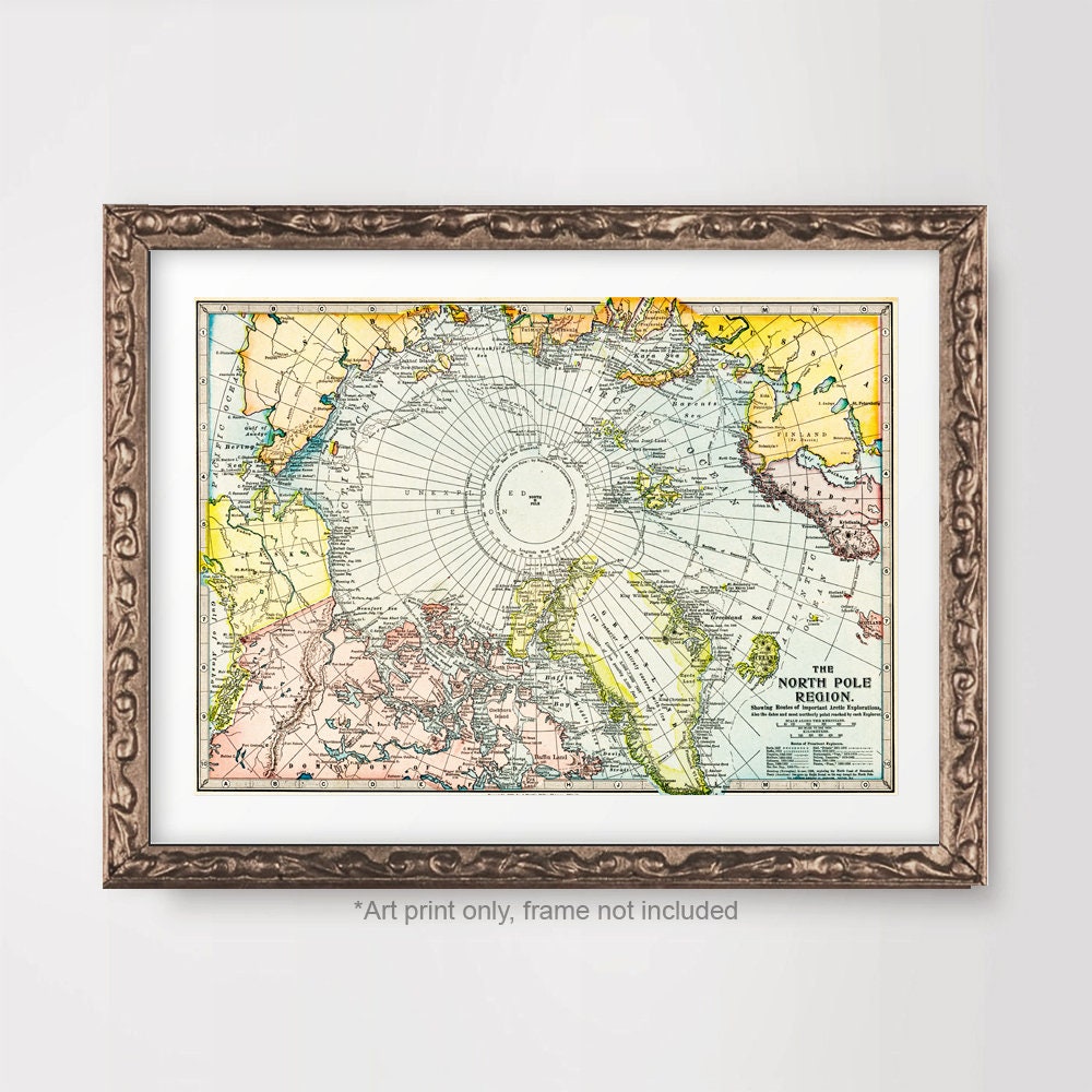 ARCTIC North Pole Map Polar Chart ART PRINT Year 1899 Vintage | Etsy