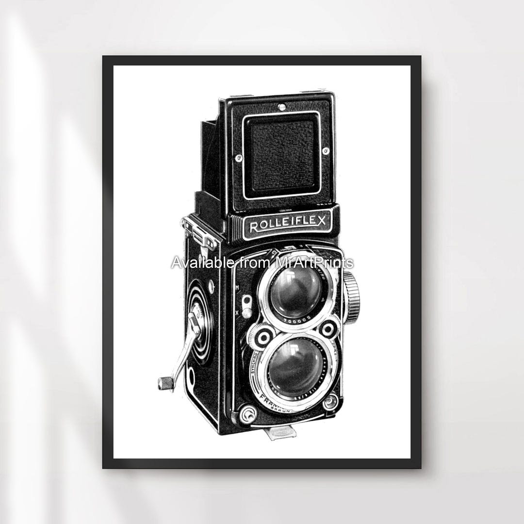 Rolleiflex Vintage Camera Black and White Art Print Poster Wall Picture ...