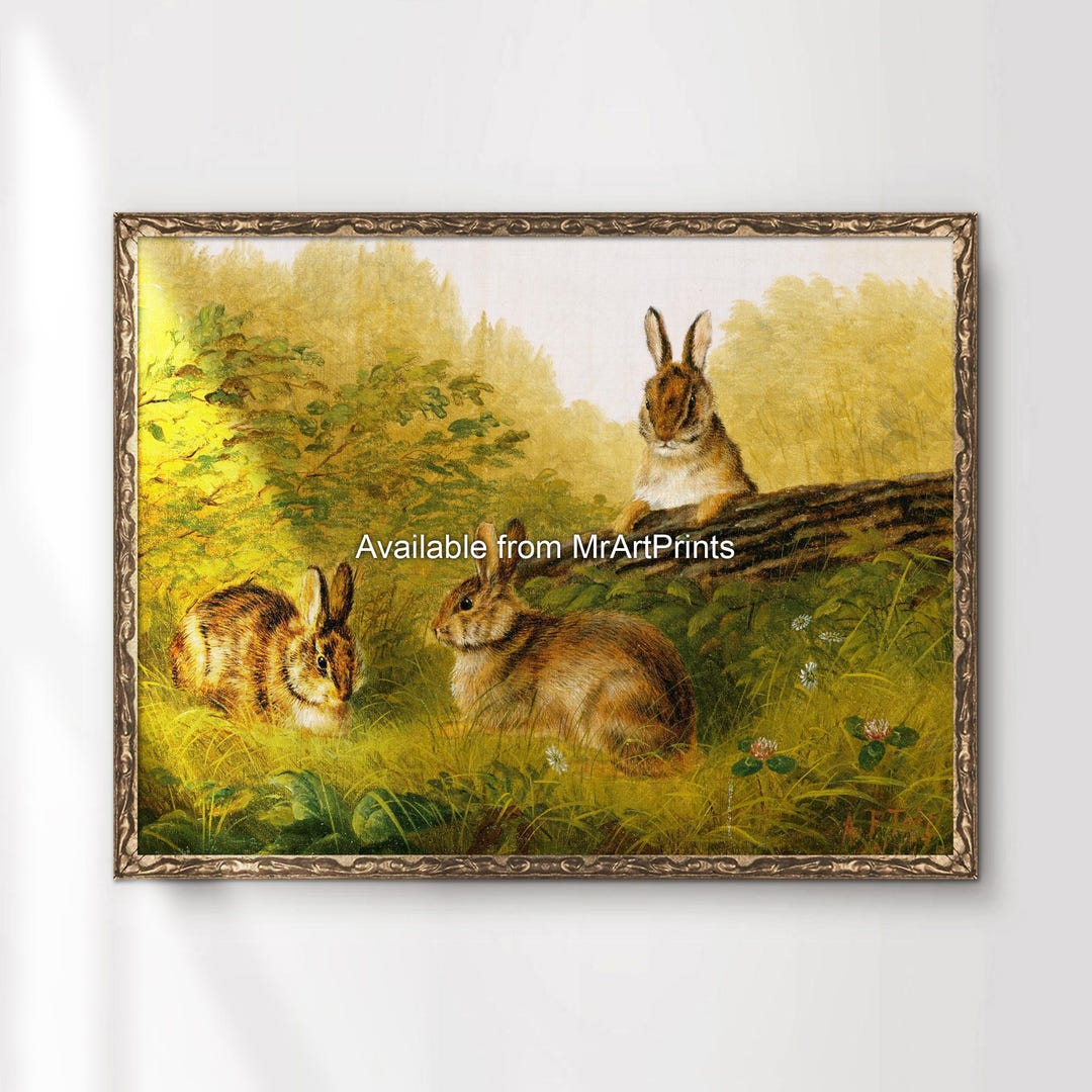 Wild Bunny Rabbits Painting Art Print Poster Wildlife Wall Picture ...