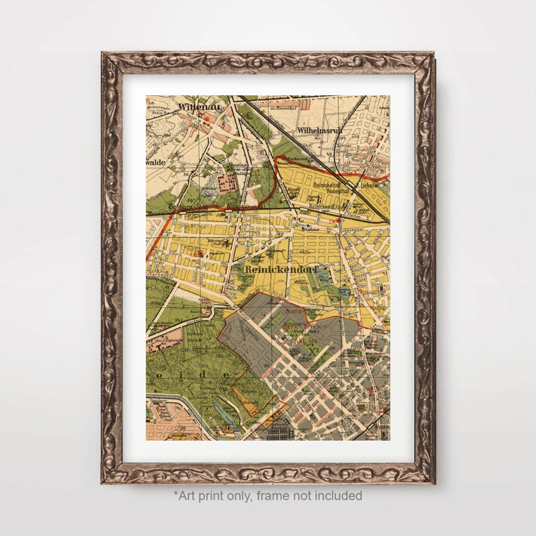 BERLIN REINICKENDORF MAP Art Print Chart Vintage Antique Germany German ...