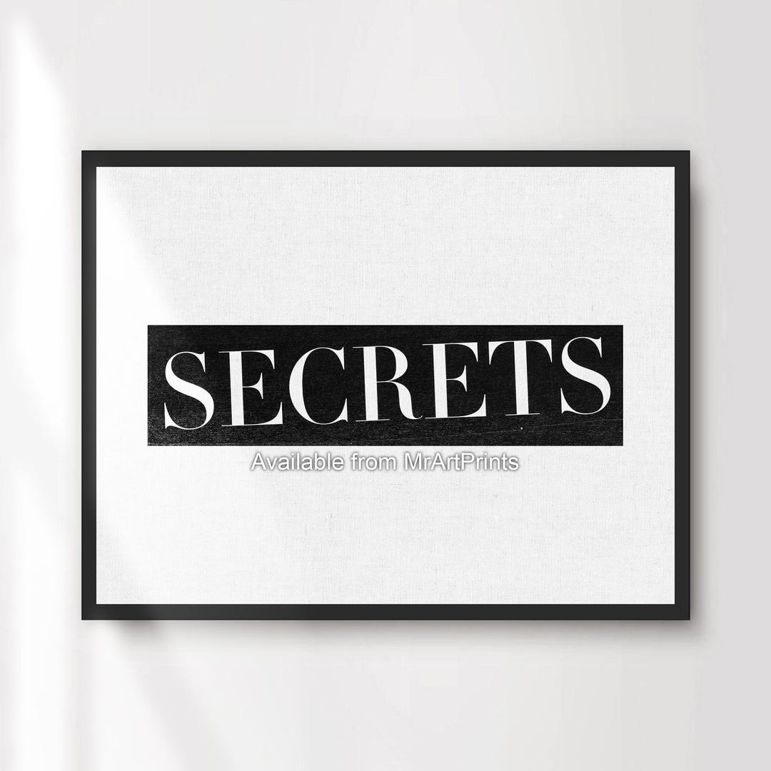 Secrets Text Art Print | Minimalist Black and White Poster - Etsy