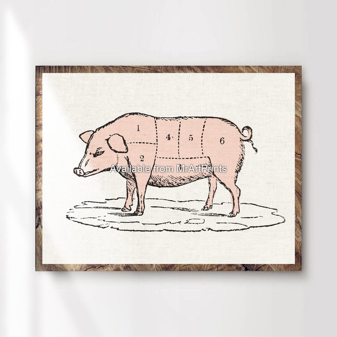 Vintage Butcher Pork Meat Chart Kitchen Art Print Poster Wall Picture ...
