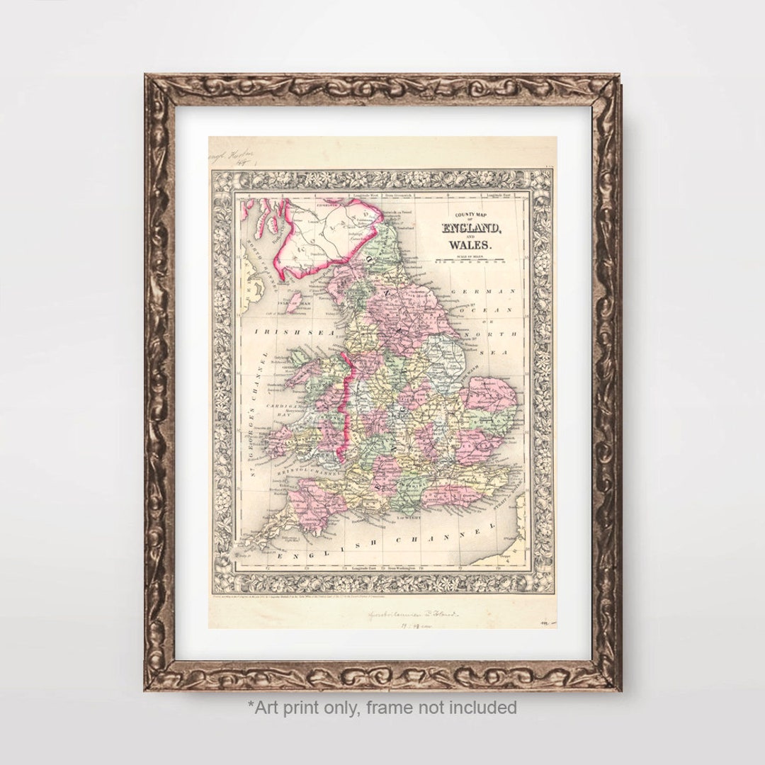 England and Wales UK MAP Chart Art PRINT 1864 19th Century - Etsy