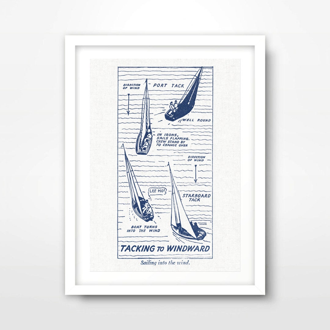 Blue Sailing Boats Chart NAUTICAL ART PRINT Seaside Illustration ...