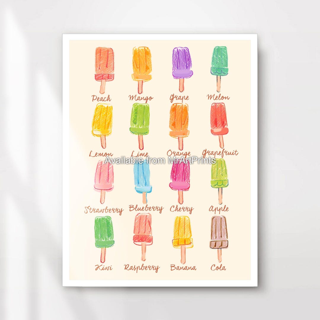 Kitchen Ice Lolly Lollies Flavours Types Chart Art Print Poster Cute ...