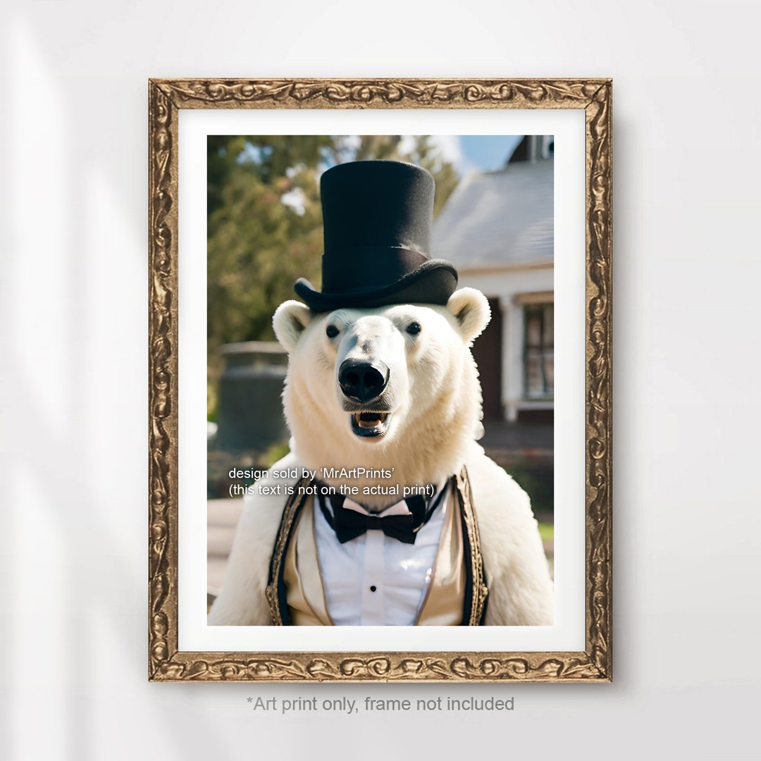 Polar Bear Victorian Animal Head Portrait ART PRINT Poster Top Hat ...