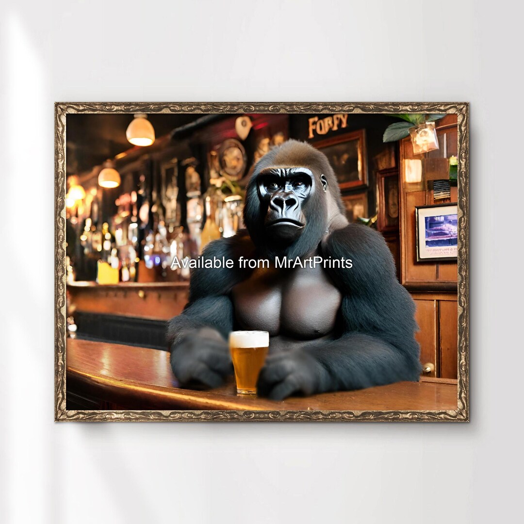British Pub Bar Art Gorilla Wall Picture Poster Print Beer Funny Animal ...