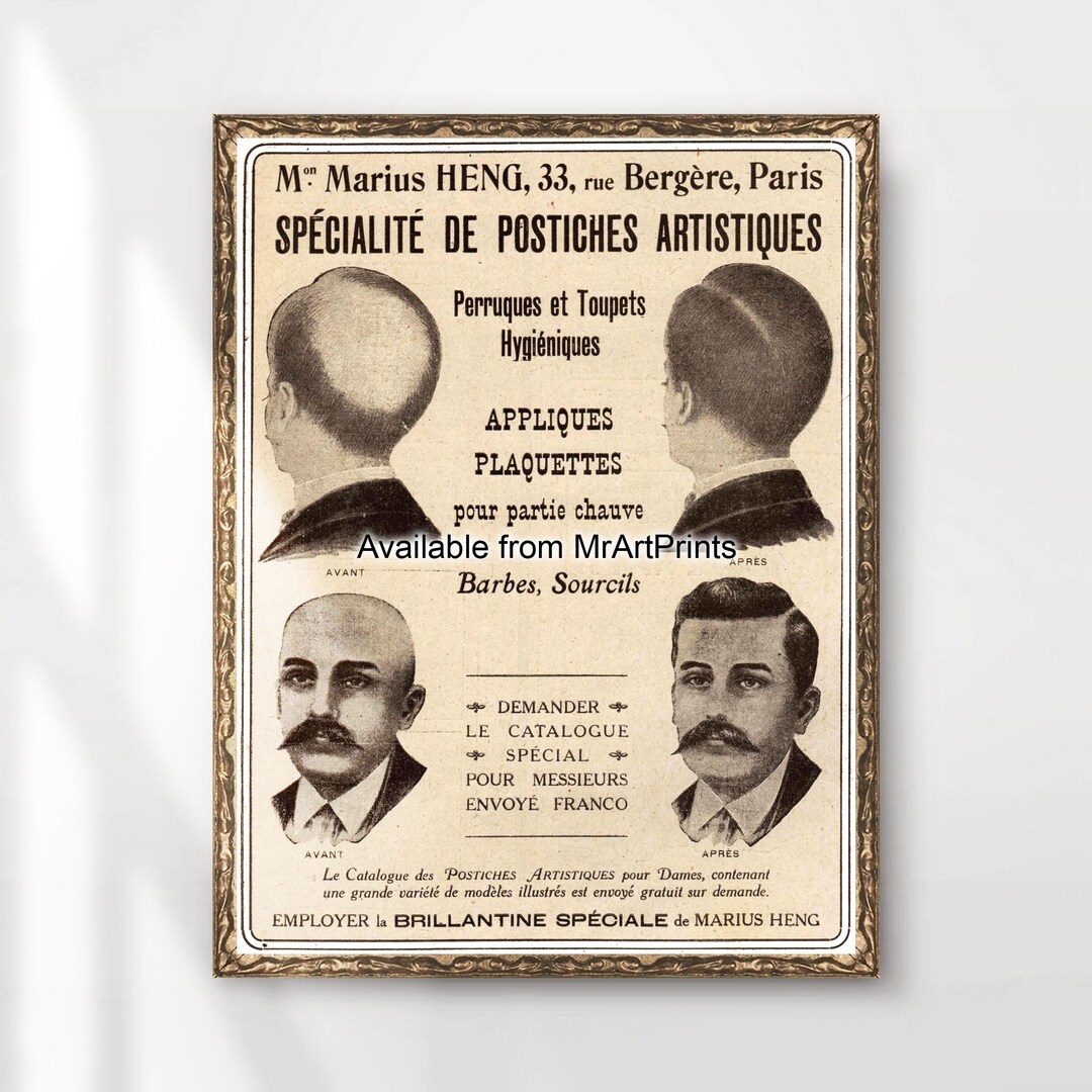 Vintage Men's Wigs Toupee Bald Balding Hair Barber Shop Art Print ...