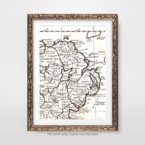 County ANTRIM Irish Map Chart ART PRINT Northern Ireland | Etsy