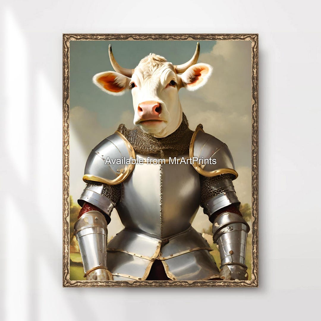 Medieval Knight Cow Art Print – Funny Quirky Animal Portrait - Etsy