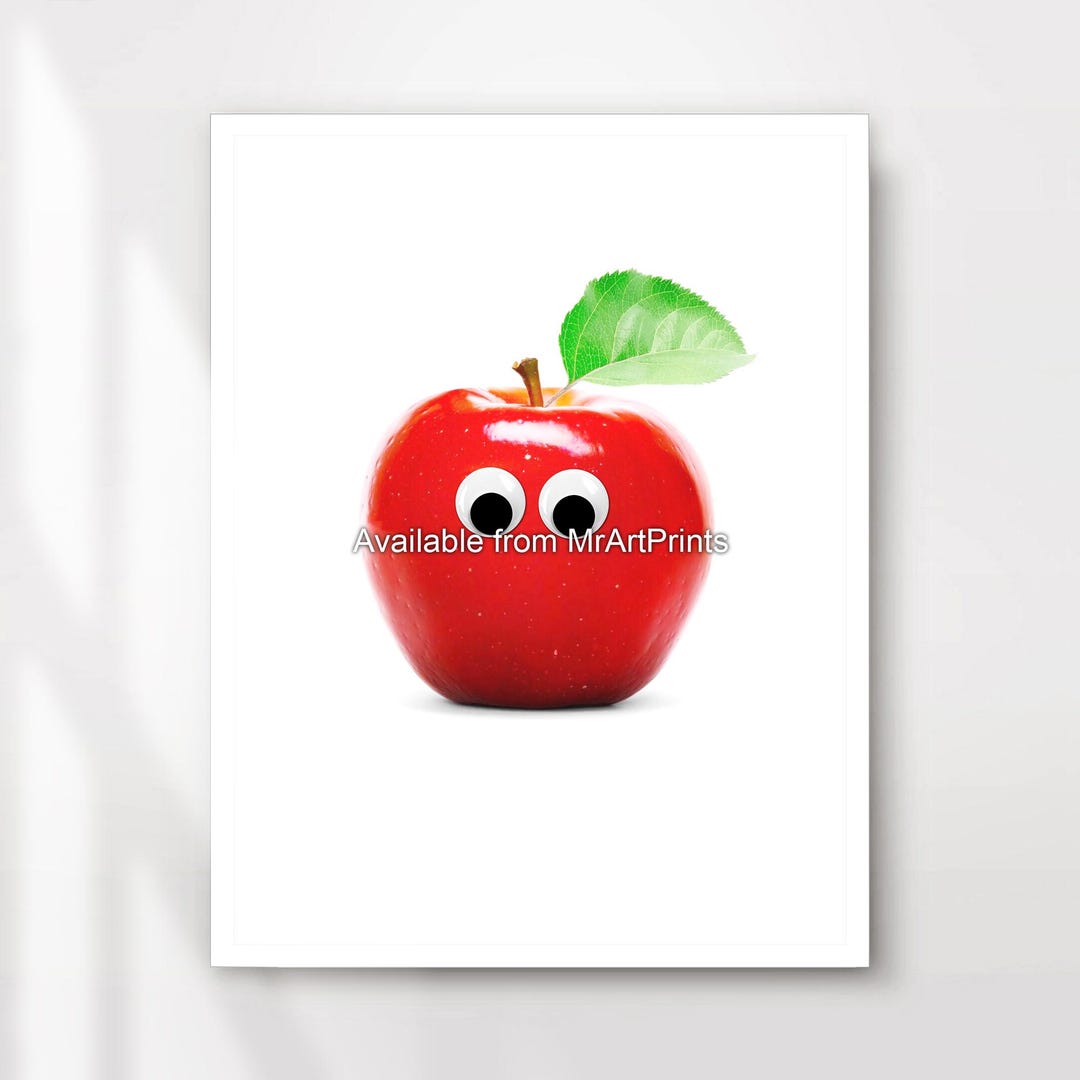 Kitchen Cute Fruit Apple Art Googly Eyes Wall Picture Print Poster Fun ...