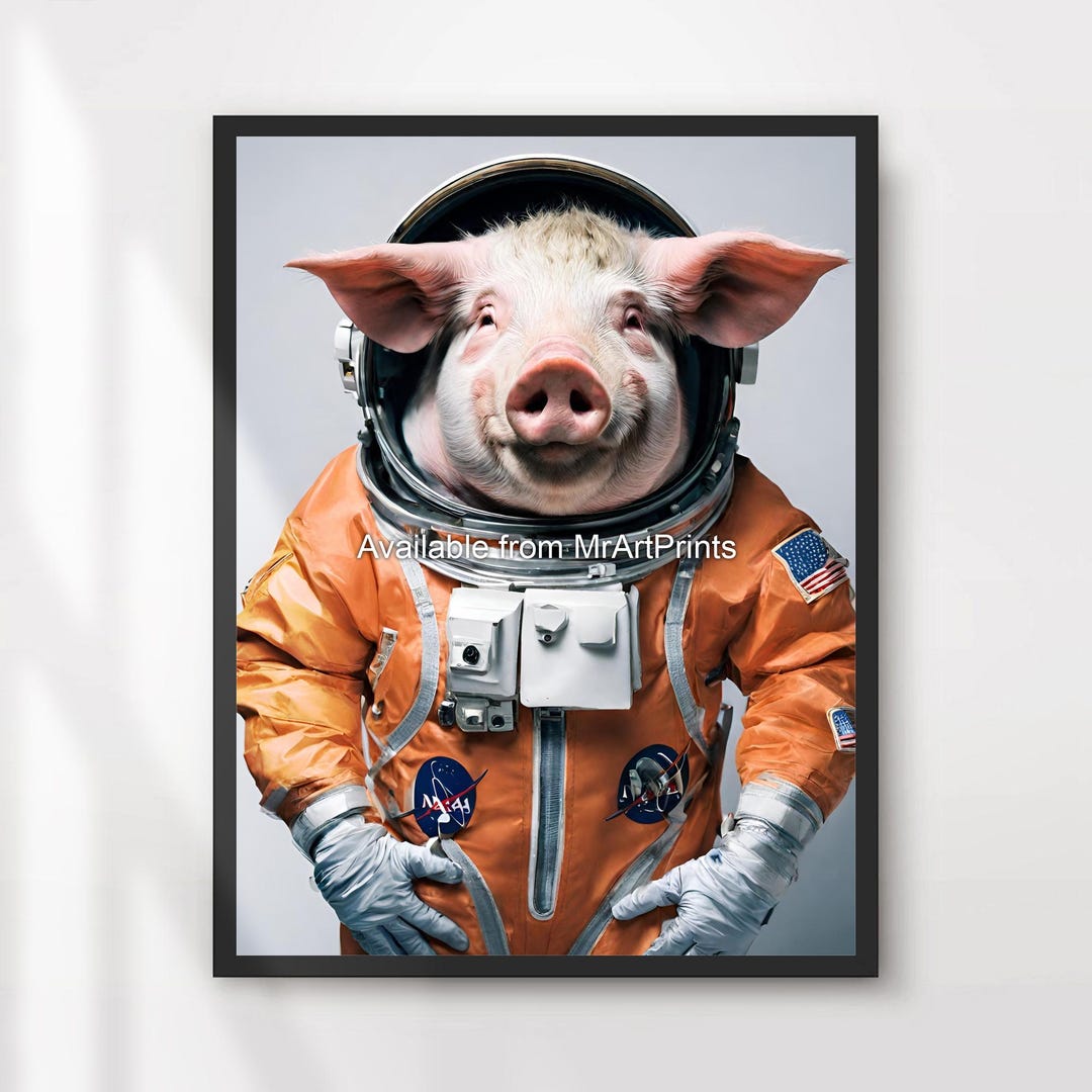 Pig Astronaut Outer Space Art Print Poster Wall Picture Quirky Funny ...