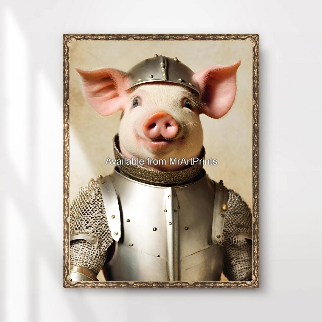 Medieval Knight Pig Art Print - Quirky Animal Portrait - Etsy