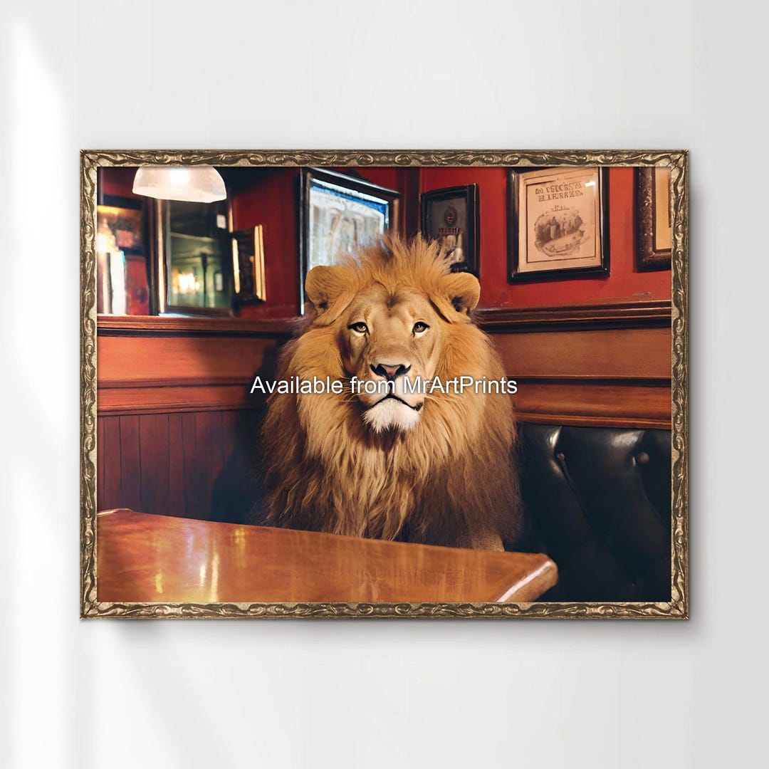 British Pub Bar Art Lion Wall Picture Poster Print Beer Funny Weird ...