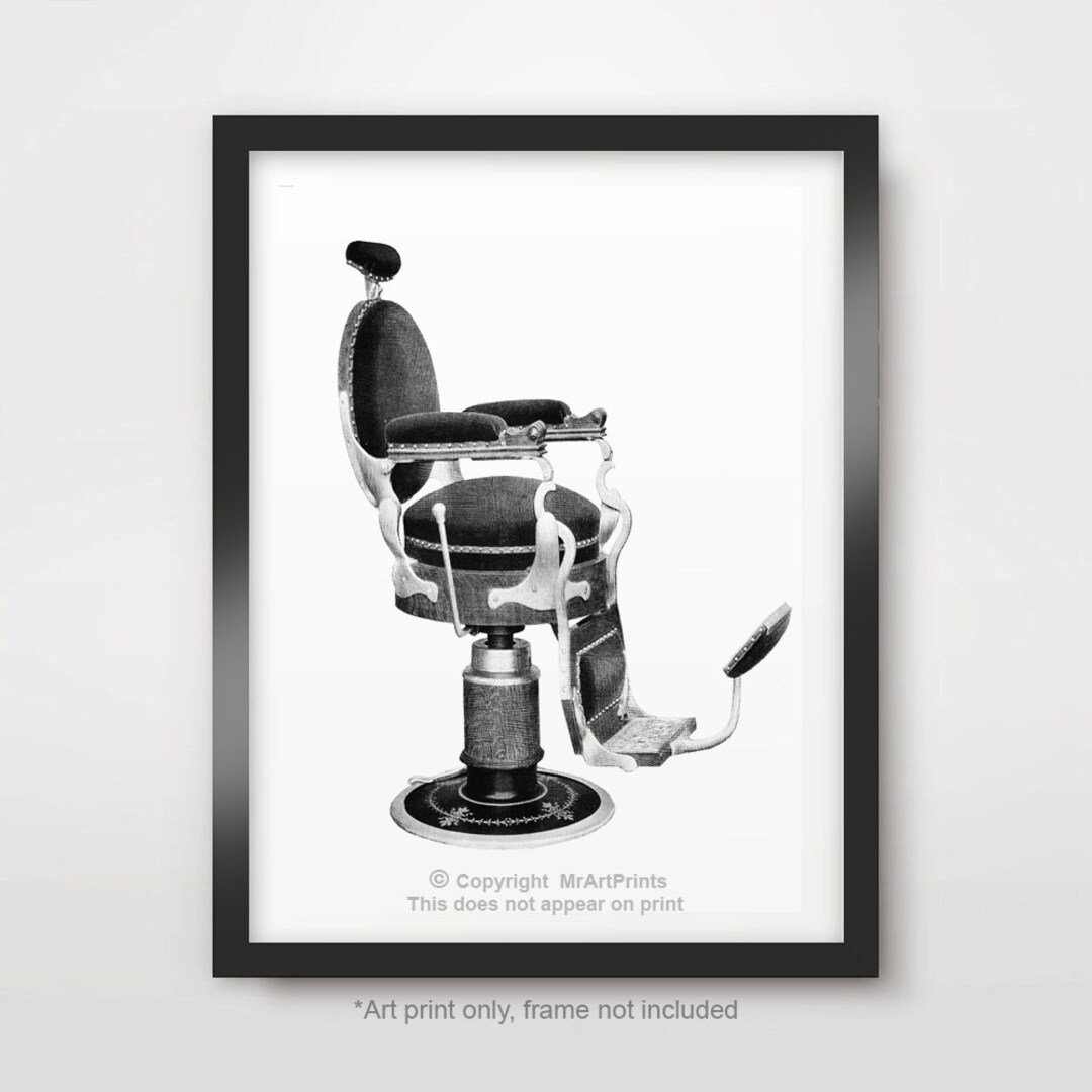 Victorian BARBER Chair ART PRINT Black and White Poster Mens Barbershop ...