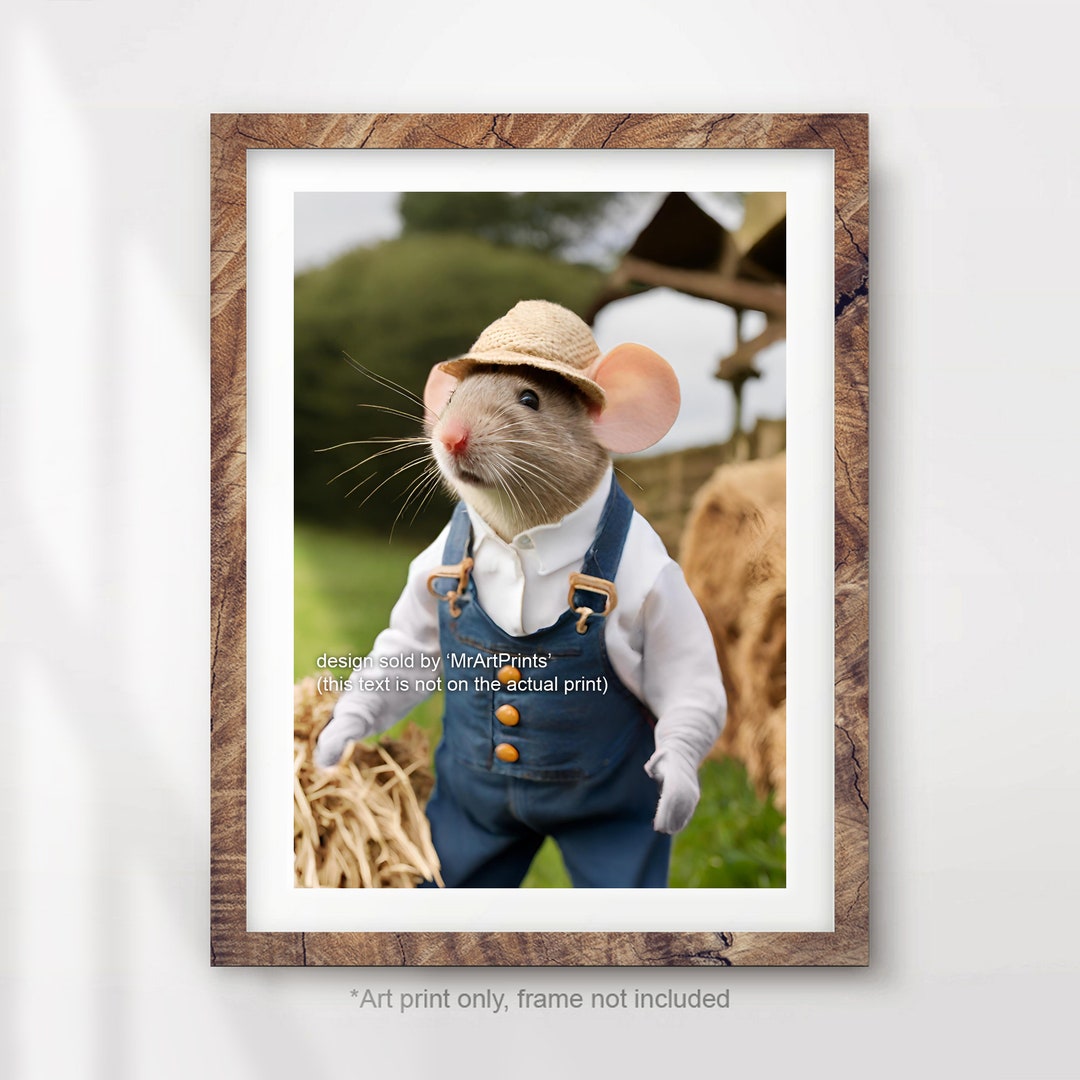 Cute Rat Animal Head Portrait ART PRINT Poster Farmer Farming Farm ...
