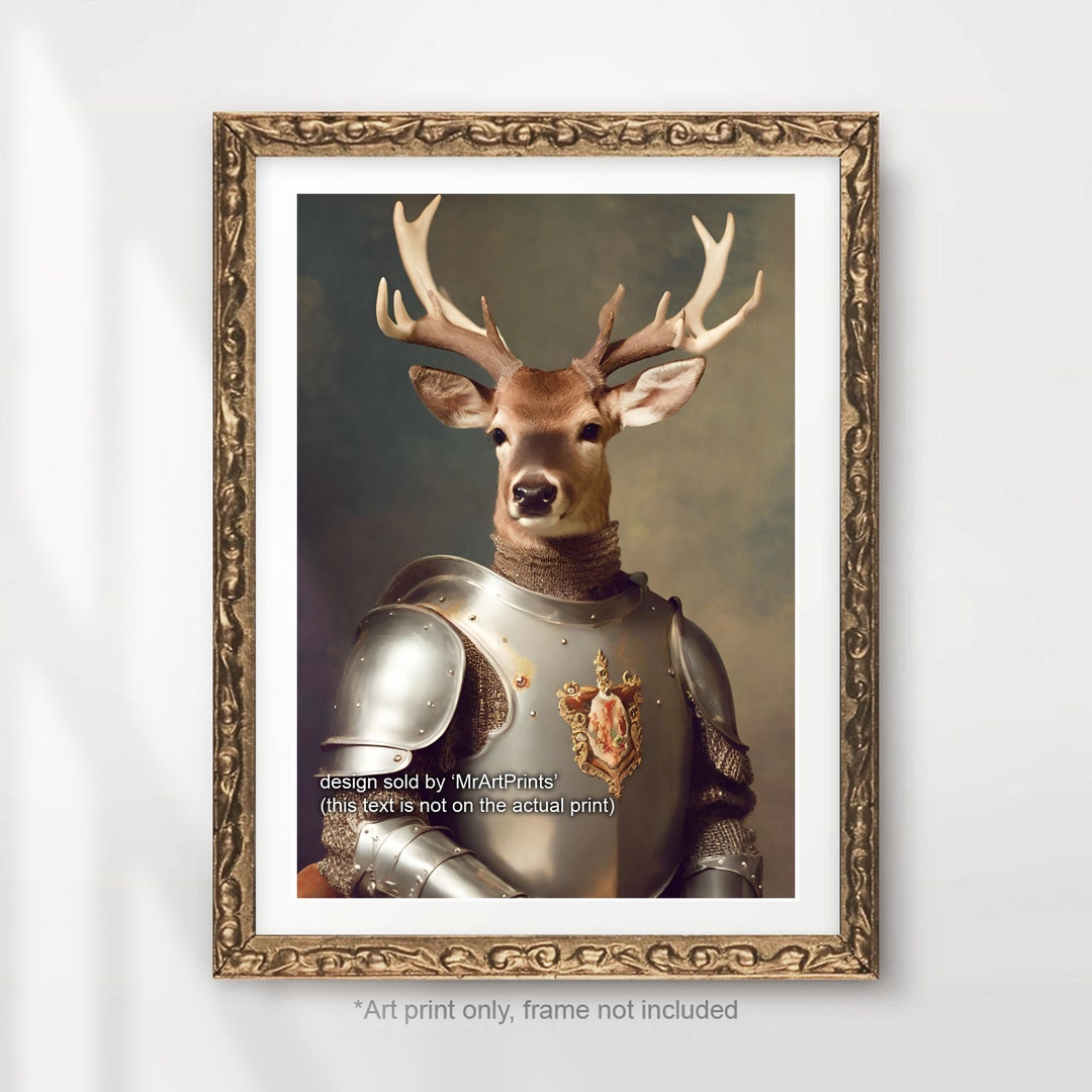 STAG Animal Head Portrait ART PRINT Poster Medieval Knight Suit of ...