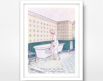 Vintage Illustration BATHROOM ART PRINT Poster Wall Picture | Etsy