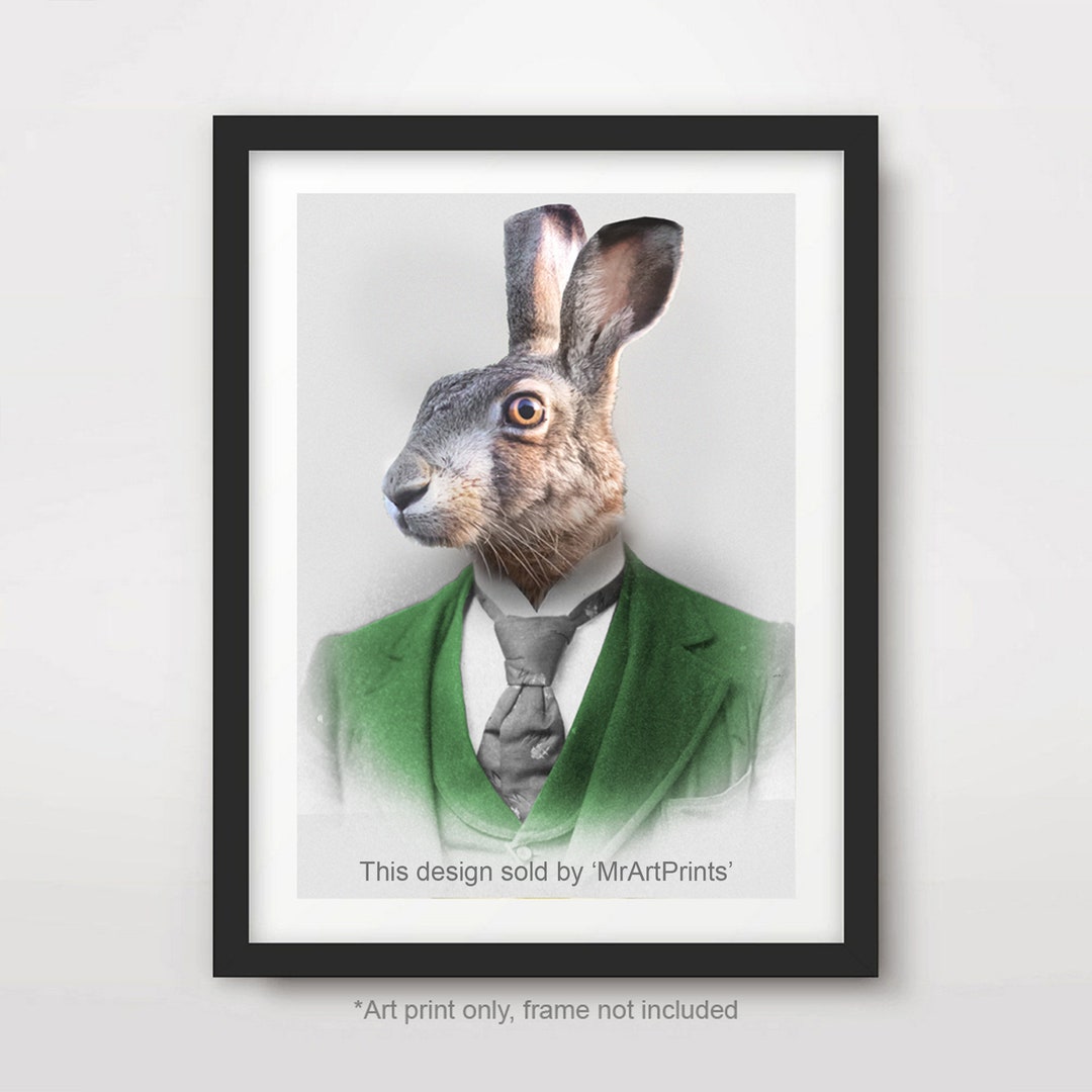 HARE Rabbit Portrait ART PRINT Animal Dressed as a Person People Quirky ...