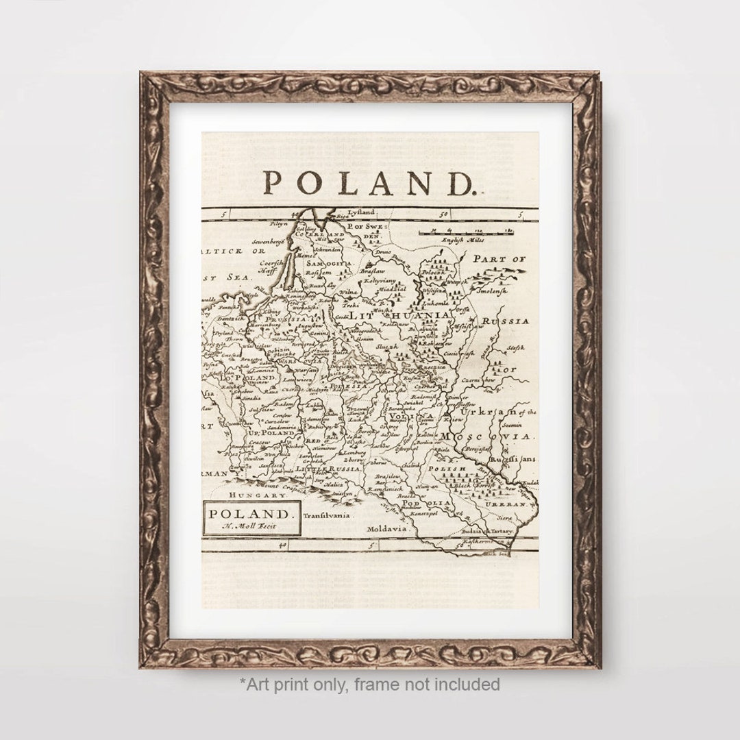 POLAND Polish Map Chart ART PRINT Warsaw Kraków Vintage Antique ...