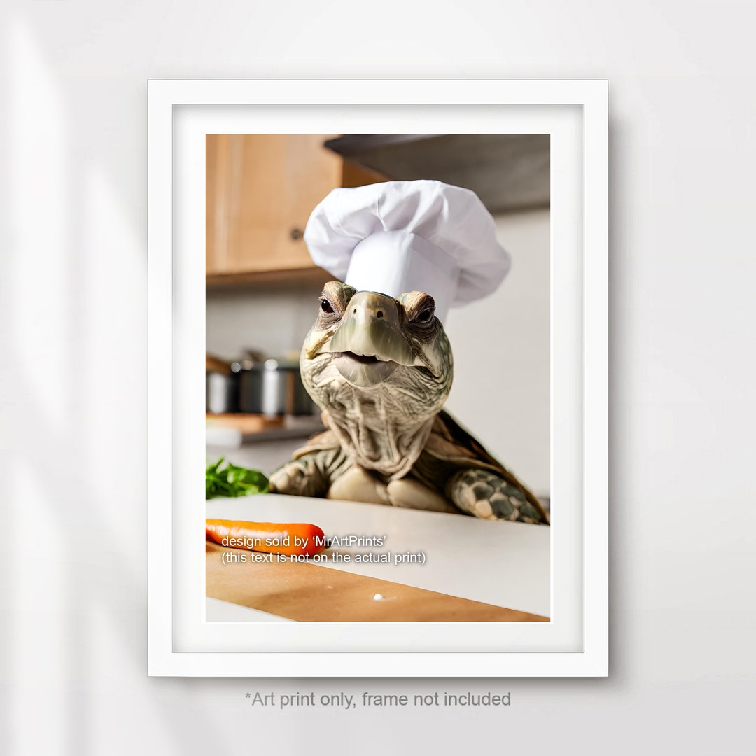 Tortoise Chef Cute Funny Kitchen Cooking ART PRINT Poster Quirky Animal ...