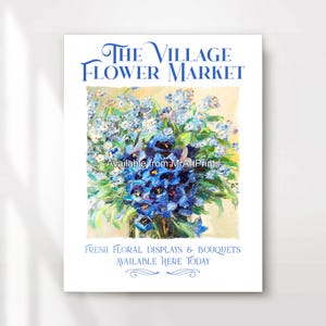 Pretty Blue Floral Flower Bouquet Painting Art Print Poster Wall ...