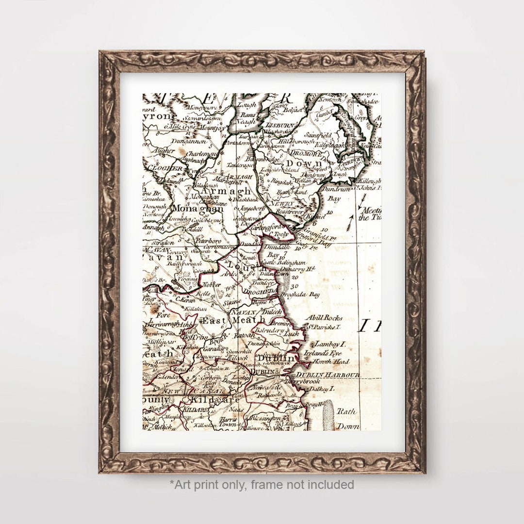 County LOUTH Irish Map Chart ART PRINT Ireland Vintage Antique Poster ...