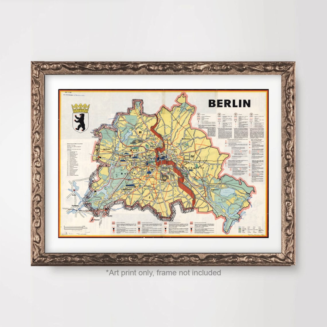 BERLIN City Map Chart ART PRINT Year 1960 Vintage Antique Germany ...