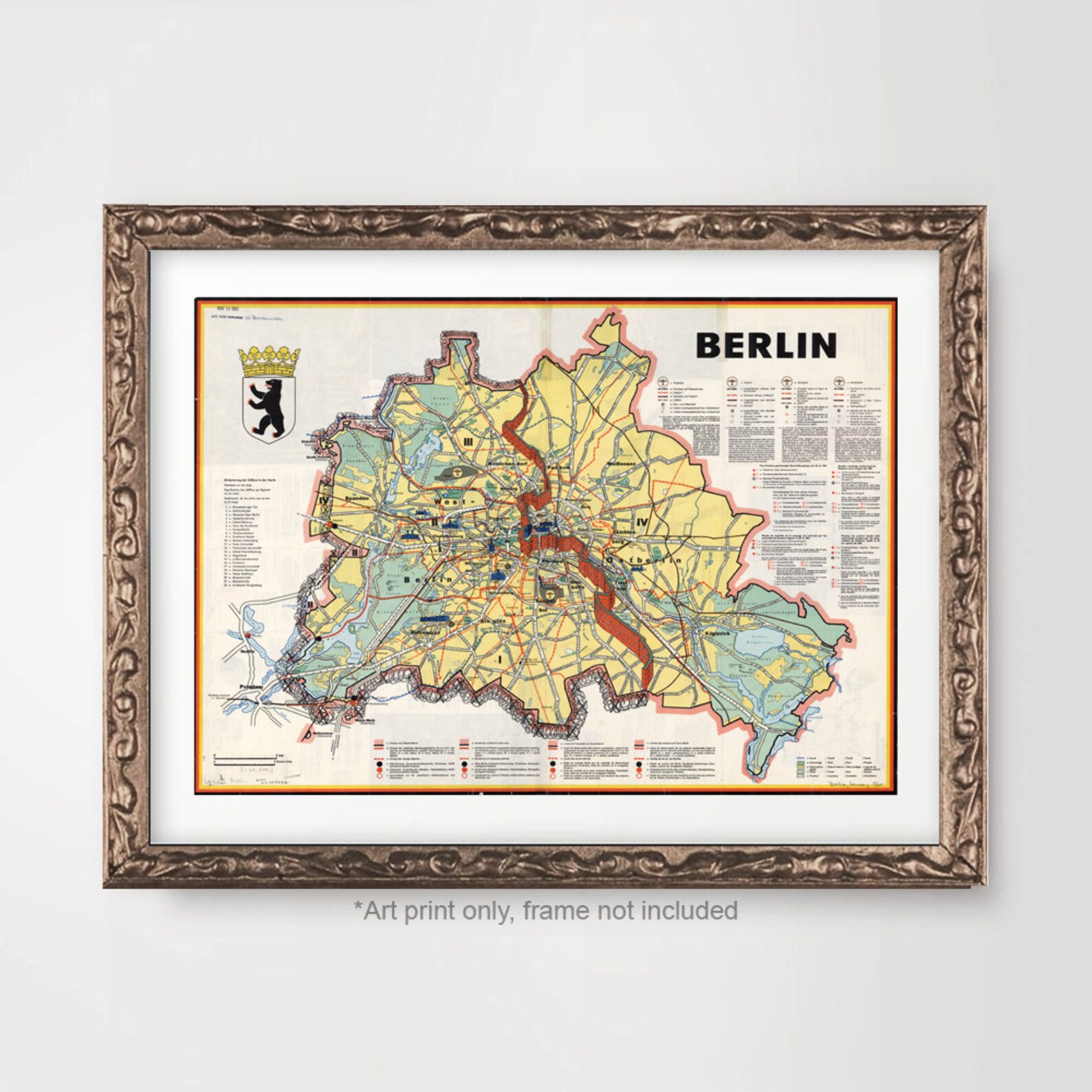 Vintage Berlin City Map Art Print, 1960s German Decor - Etsy