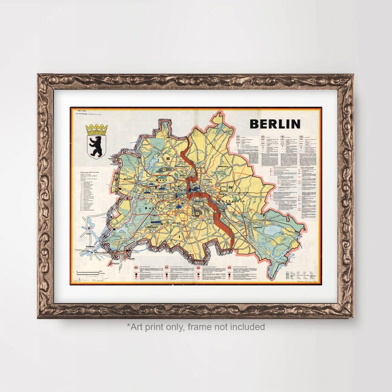 Vintage Berlin City Map Art Print, 1960s German Decor - Etsy