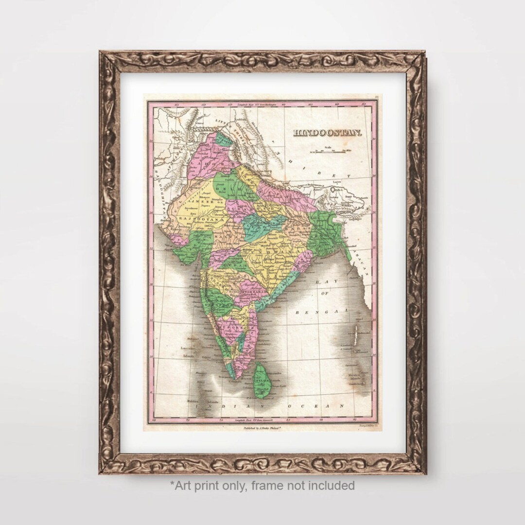 INDIA Indian Country Map Chart ART PRINT Year 1827 Vintage Antique ...
